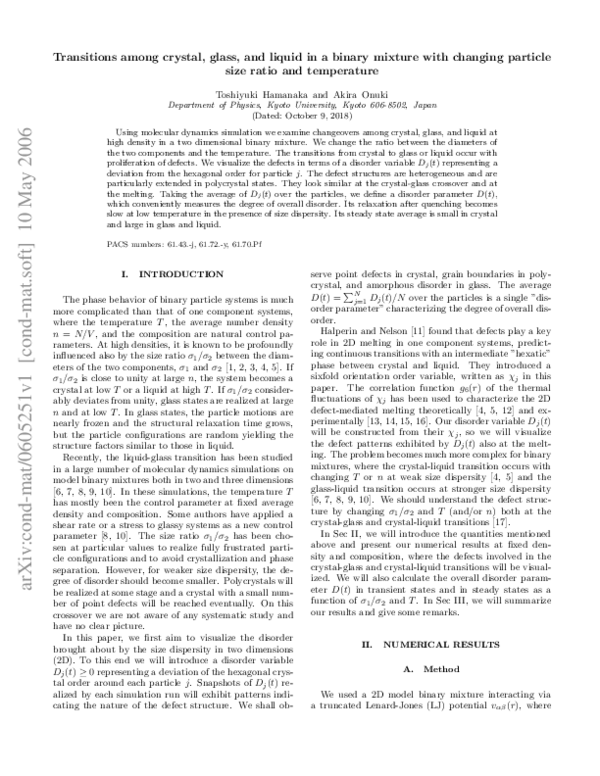 (PDF) Transitions among crystal, glass, and liquid in a binary mixture with changing particle ...