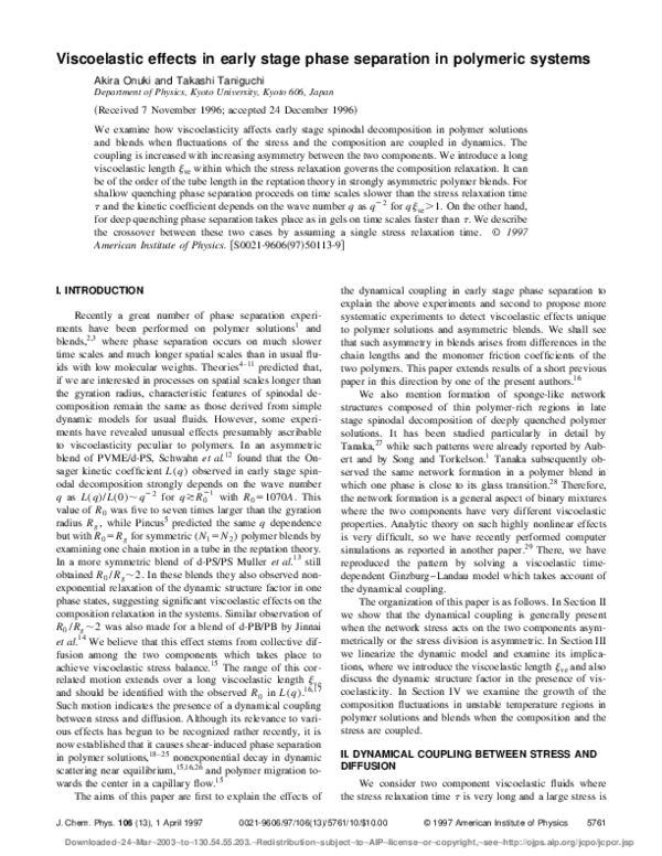 (PDF) Viscoelastic effects in early stage phase separation in polymeric systems