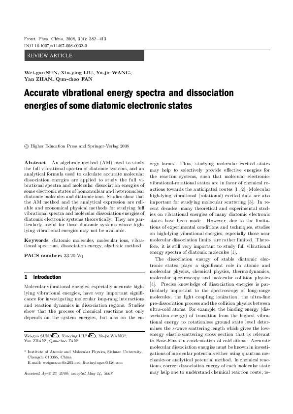 (PDF) Accurate vibrational energy spectra and dissociation energies of some diatomic electronic ...