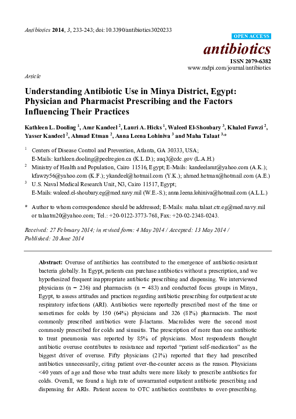(PDF) Understanding Antibiotic Use in Minya District, Egypt: Physician ...