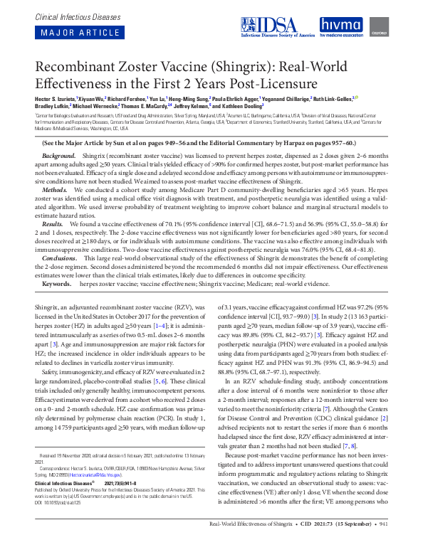 (PDF) Recombinant Zoster Vaccine (Shingrix): Real-World Effectiveness ...