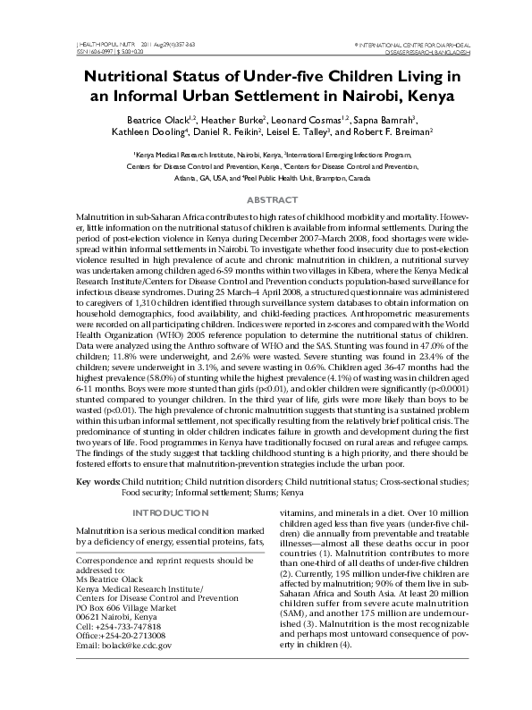 (PDF) Nutritional Status of Under-five Children Living in an Informal ...