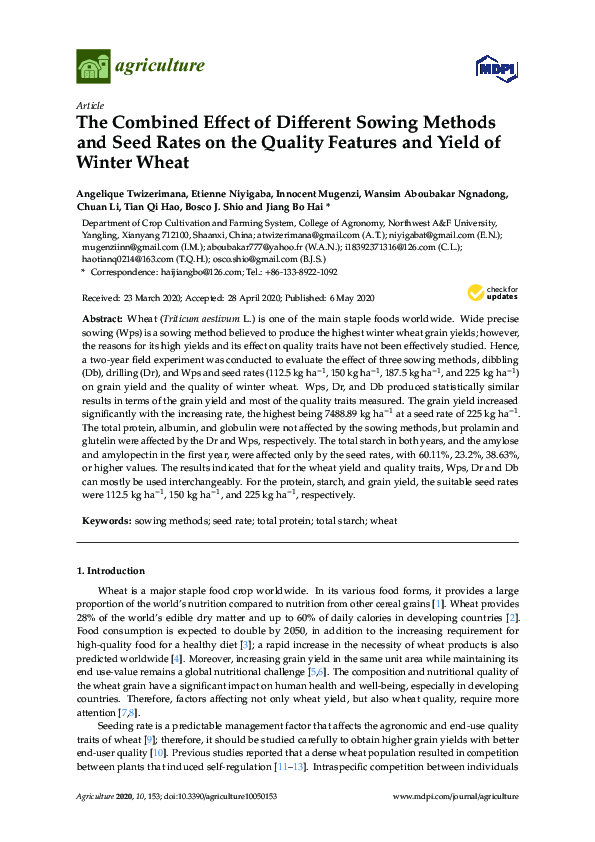 Pdf The Combined Effect Of Different Sowing Methods And Seed Rates On
