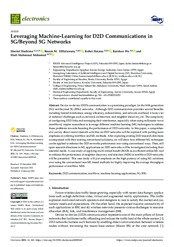 (PDF) Leveraging Machine-Learning for D2D Communications in 5G/Beyond 5G Networks
