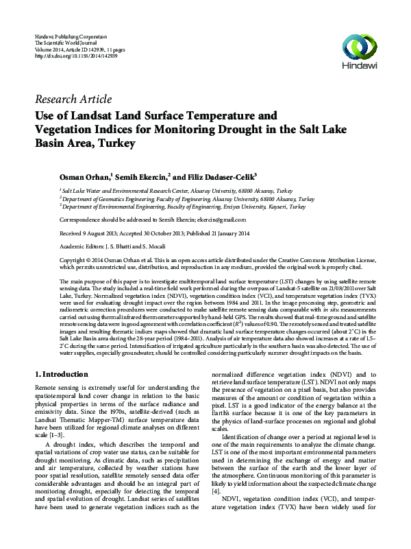 (PDF) Use of Landsat Land Surface Temperature and Vegetation Indices for Monitoring Drought in ...
