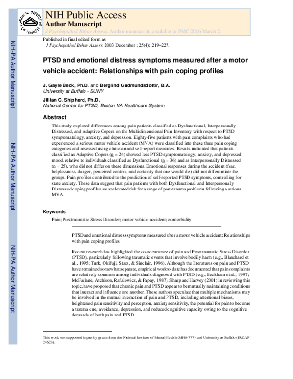 (PDF) PTSD and Emotional Distress Symptoms Measured After a Motor ...