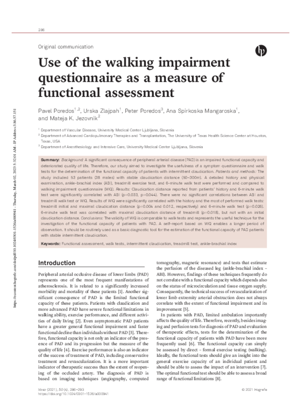 (PDF) Use of the walking impairment questionnaire as a measure of ...
