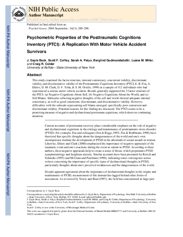 (PDF) Psychometric Properties of the Posttraumatic Cognitions Inventory (PTCI): A Replication ...