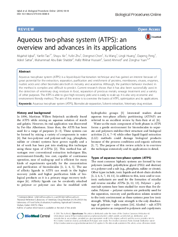 (PDF) Aqueous two-phase system (ATPS): an overview and advances in its ...