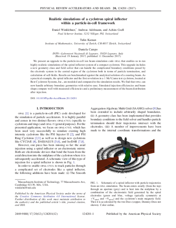 (PDF) Realistic simulations of a cyclotron spiral inflector within a particle-in-cell framework