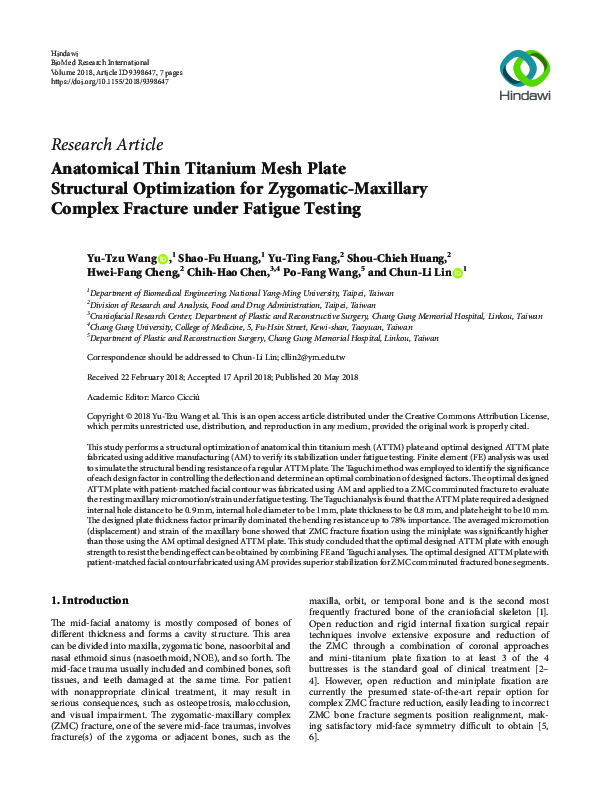 (PDF) Anatomical Thin Titanium Mesh Plate Structural Optimization for ...