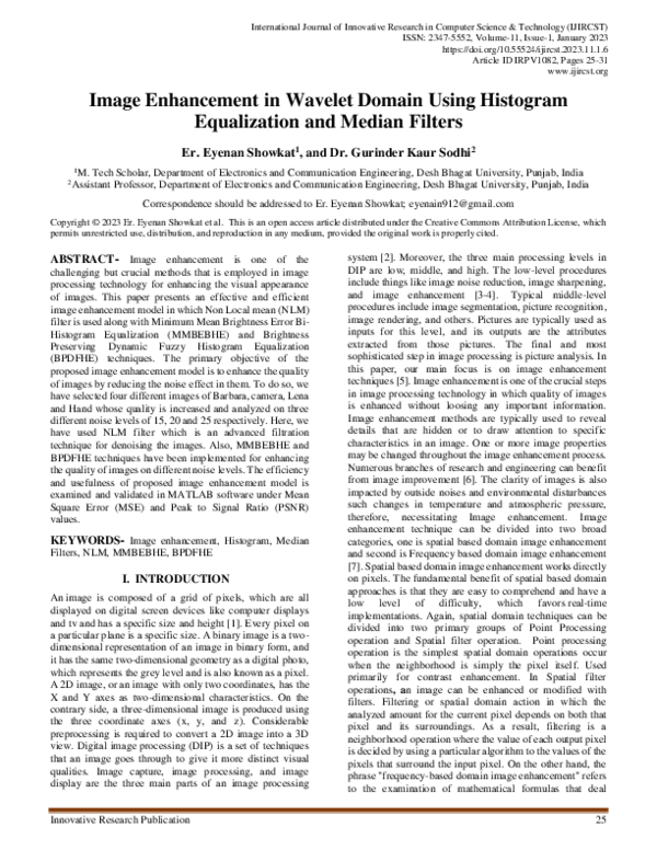 (PDF) Image Enhancement in Wavelet Domain Using Histogram Equalization ...