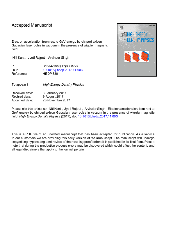 (PDF) Electron acceleration from rest to GeV energy by chirped axicon Gaussian laser pulse in ...