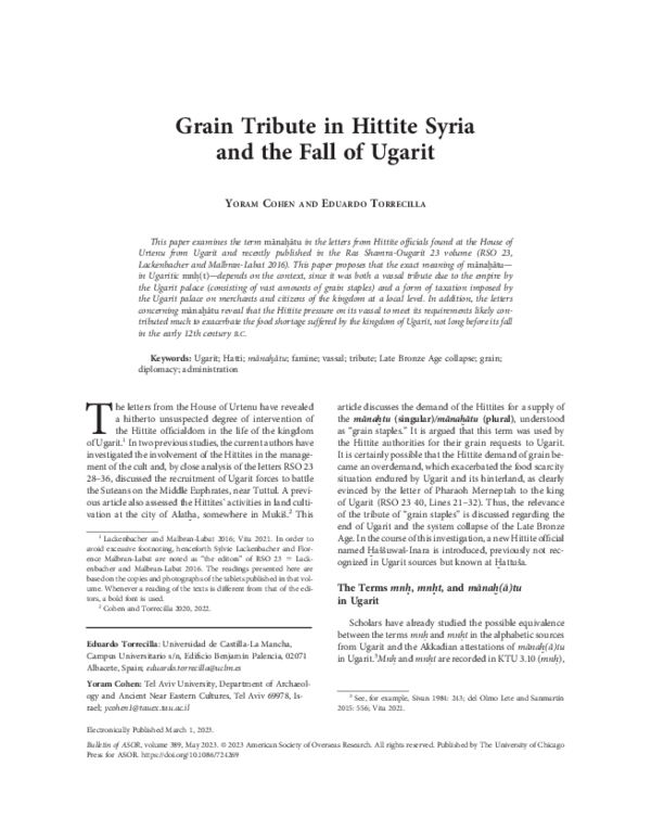 (PDF) Grain Tribute in Hittite Syria and the Fall of Ugarit