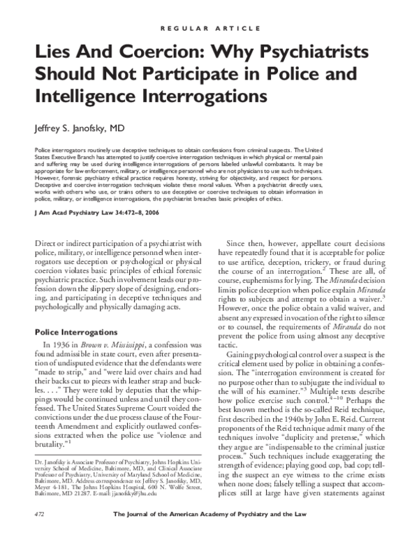(PDF) Lies and coercion: why psychiatrists should not participate in ...