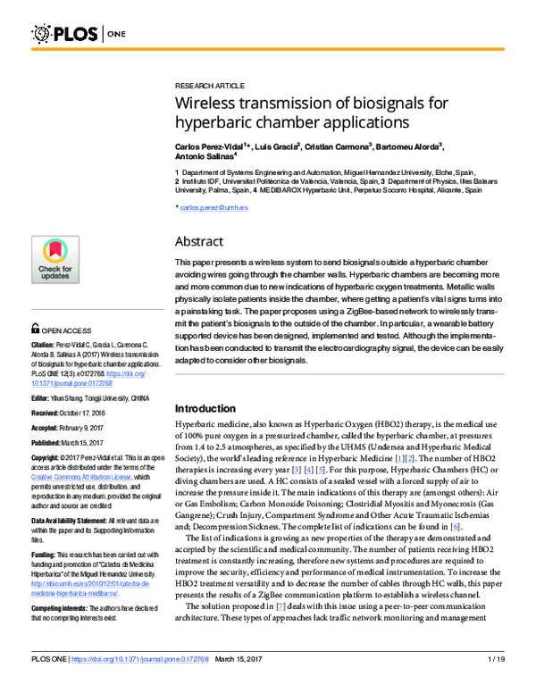 (PDF) Wireless transmission of biosignals for hyperbaric chamber ...