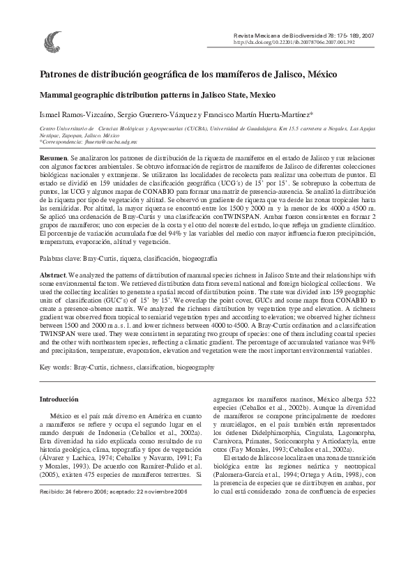 (PDF) Mammal geographic distribution patterns in Jalisco State, Mexico