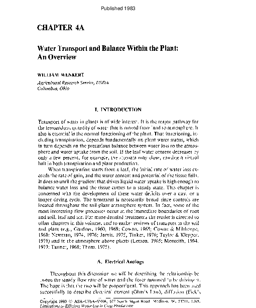 (PDF) Water Transport and Balance Within the Plant: An Overview