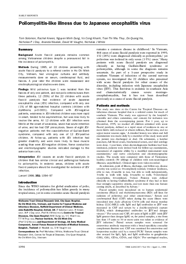 (PDF) Poliomyelitis-like illness due to Japanese encephalitis virus ...