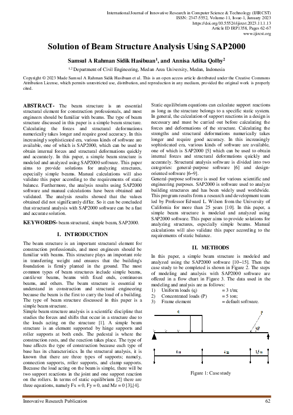 Solution Of Beam Structure Analysis Using Sap2000