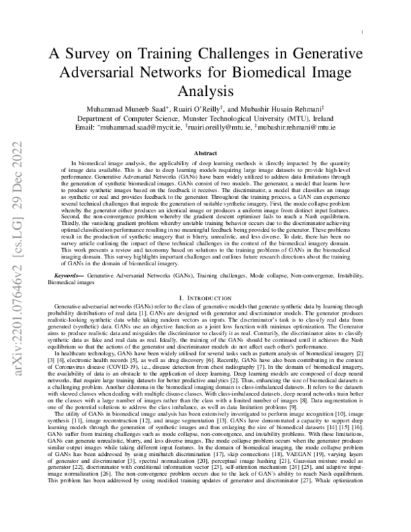 (PDF) A Survey on Training Challenges in Generative Adversarial Networks for Biomedical Image ...