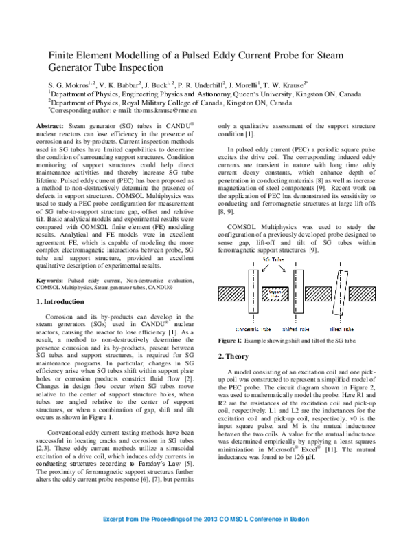 (PDF) Finite Element Modelling of a Pulsed Eddy Current Probe for Steam ...