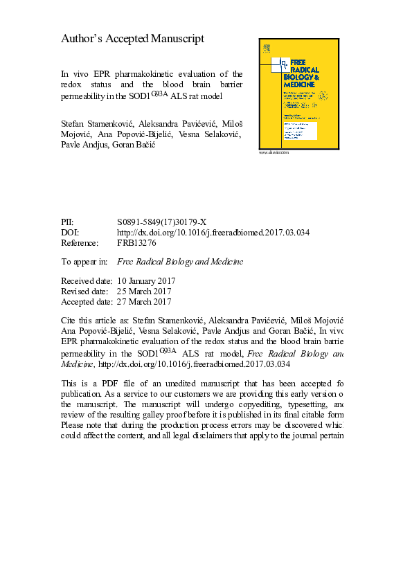 (PDF) EPR Study of Redox Status and BBB in ALS Model Rats
