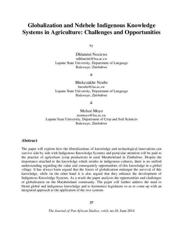(PDF) Globalization and Ndebele Indigenous Knowledge Systems in ...