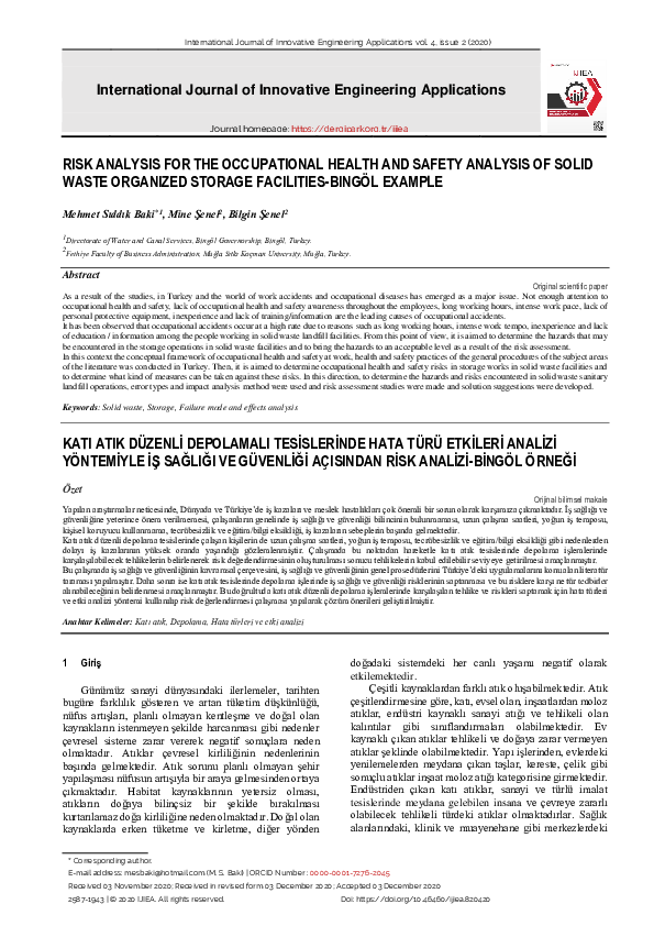 (PDF) Risk Analysis for the Occupational Health and Safety Analysis of Solid Waste Organized ...