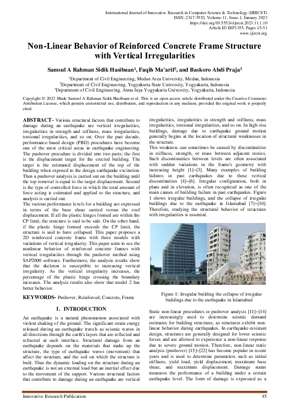 (PDF) Non-Linear Behavior of Reinforced Concrete Frame Structure with Vertical Irregularities