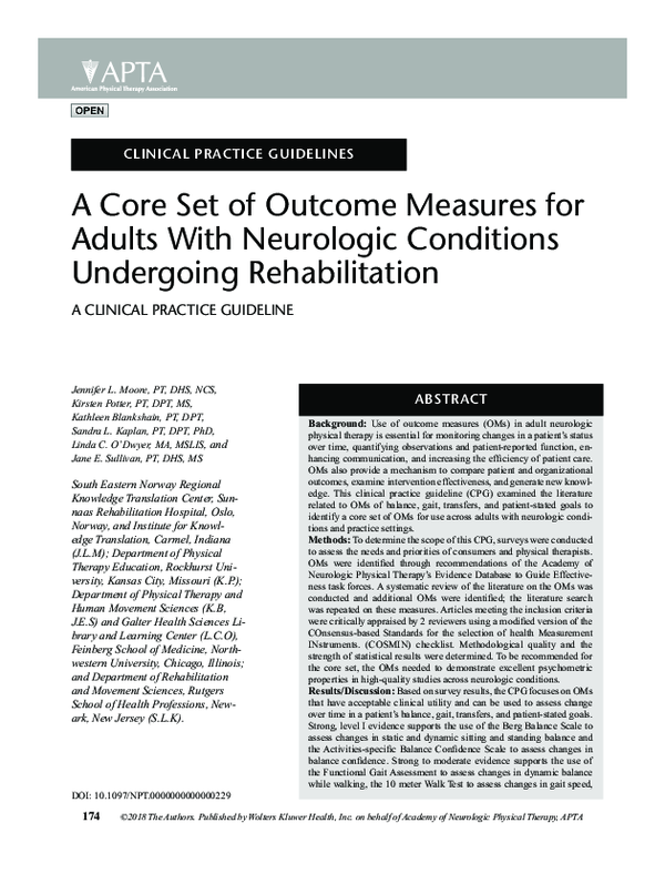 (PDF) A Core Set of Outcome Measures for Adults With Neurologic ...