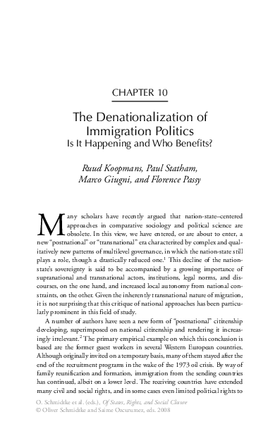 (PDF) The Denationalization of Immigration Politics