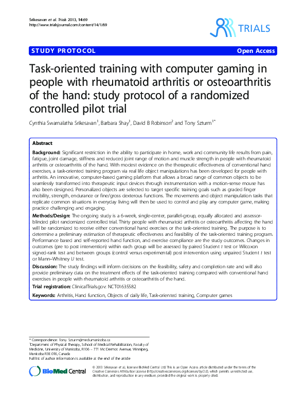(PDF) Task-oriented training with computer gaming in people with ...