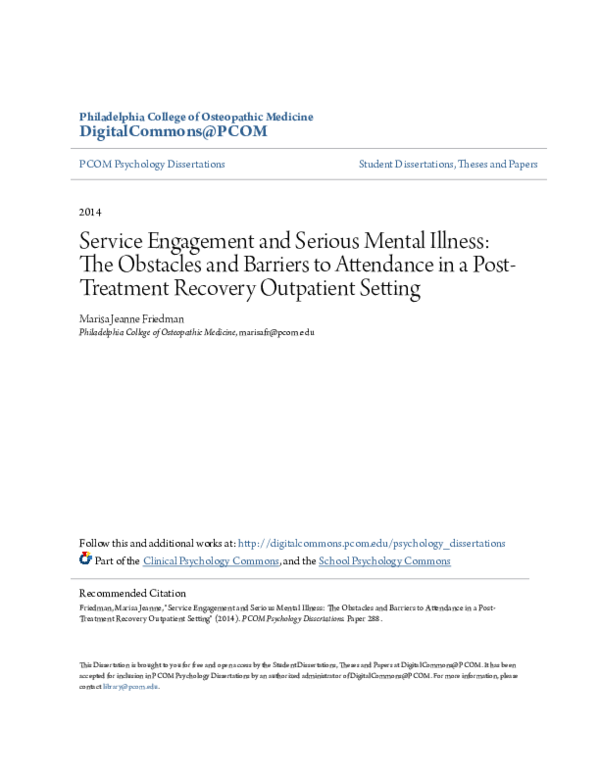 (PDF) Service Engagement and Serious Mental Illness: The Obstacles and ...
