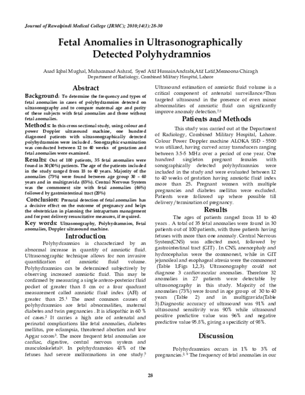 (PDF) Fetal Anomalies in Ultrasonographically Detected Polyhydramnios