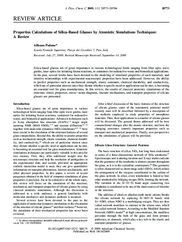 Pdf Properties Calculations Of Silica Based Glasses By Atomistic