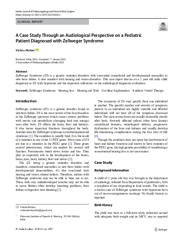(PDF) A Case Study Through an Audiological Perspective on a Pediatric ...