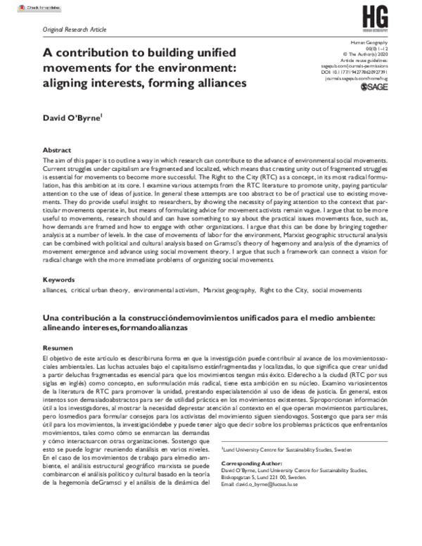 (PDF) A contribution to building unified movements for the environment ...