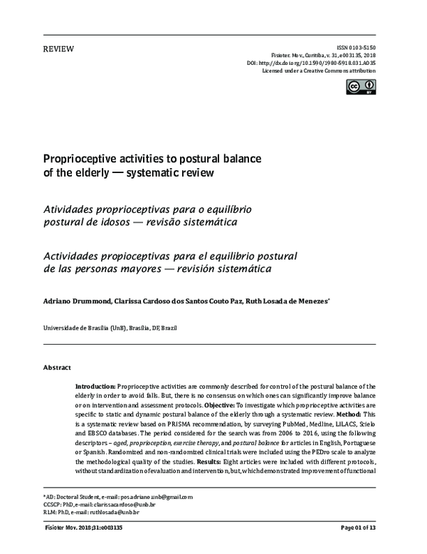 (PDF) Proprioceptive Activities for Elderly Balance