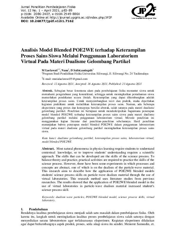 (PDF) Analisis Model Blended POE2WE Terhadap Keterampilan Proses Sains ...