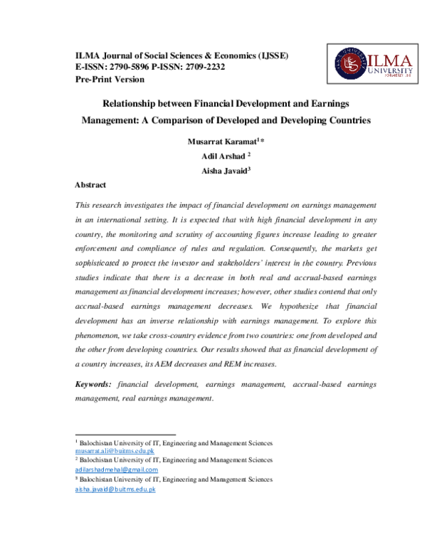 (PDF) Relationship between Financial Development and Earnings ...