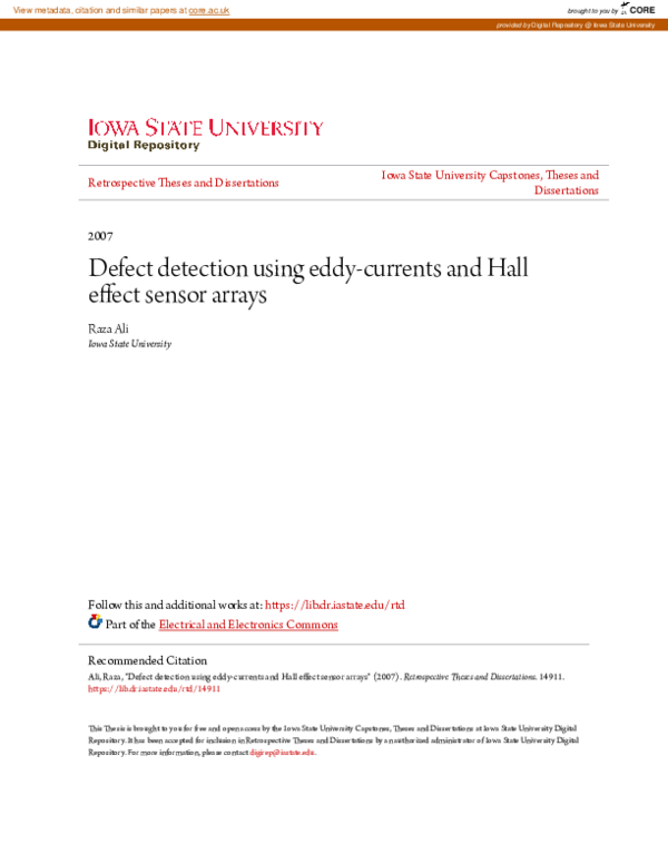 Pdf Defect Detection Using Eddy Currents And Hall Effect Sensor Arrays