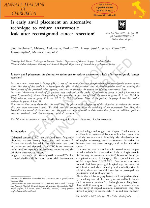 (PDF) Is early anvil placement an alternative technique to reduce ...