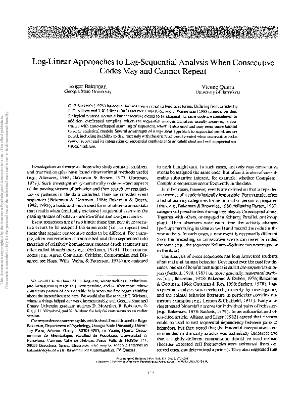 Pdf Log Linear Lag Sequential Analysis With Repeats