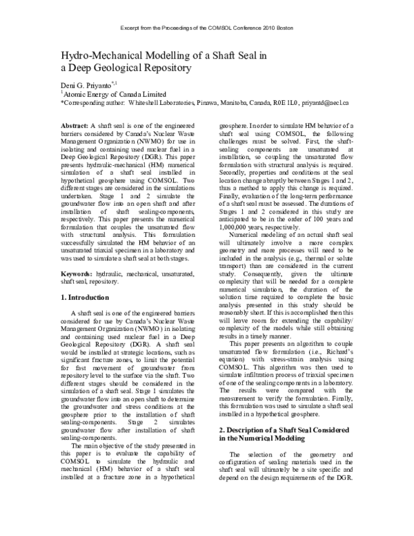 (PDF) Hydro-Mechanical Modeling of a Shaft Seal in a Deep Geological ...