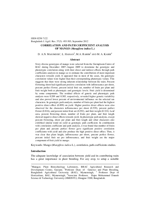 (PDF) Correlation and path coefficient analysis of mango (Mangifera indica L.)