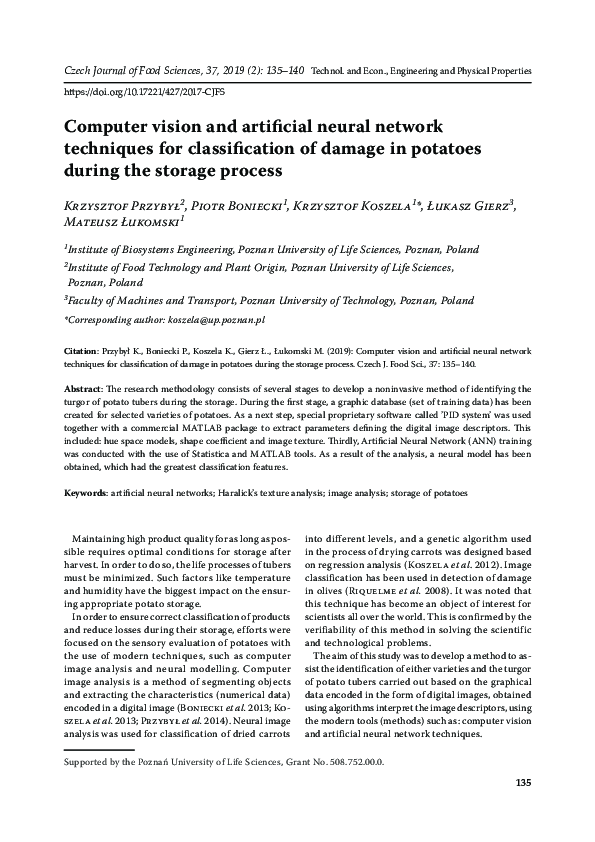 (PDF) Computer vision and artificial neural network techniques for classification of damage in ...