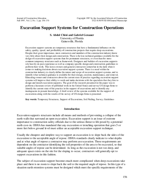 (PDF) Excavation Support Systems for Construction Operations