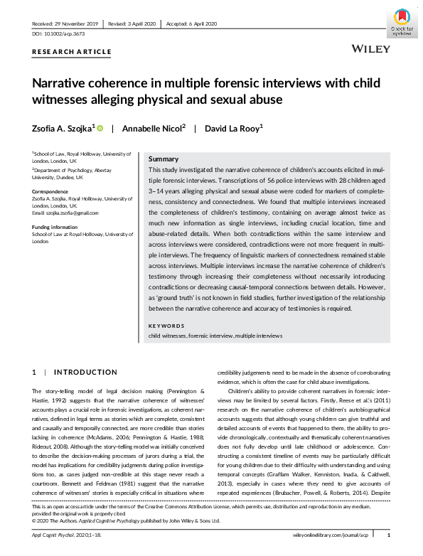 (PDF) Narrative coherence in multiple forensic interviews with child ...