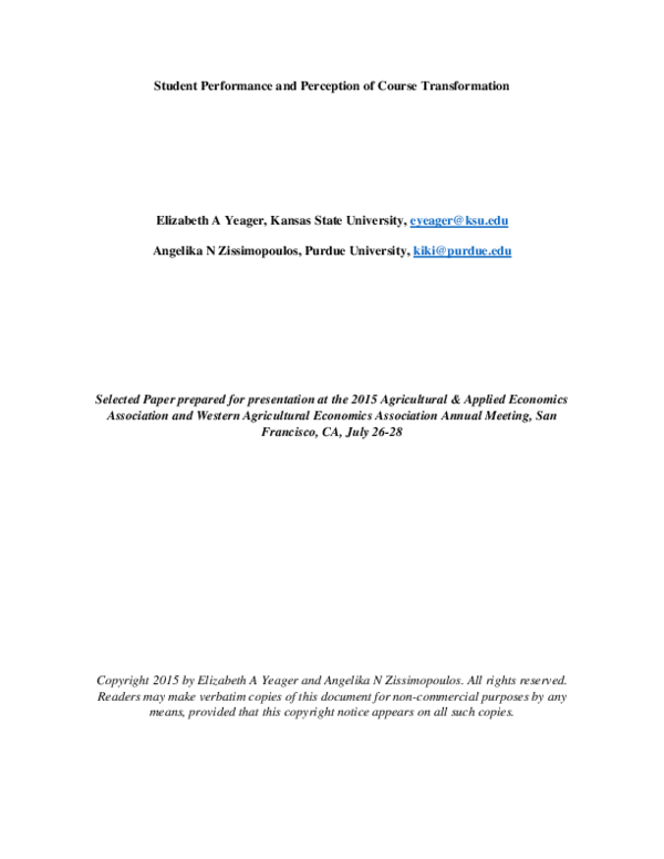 (PDF) Student Performance and Perception of Course Transformation